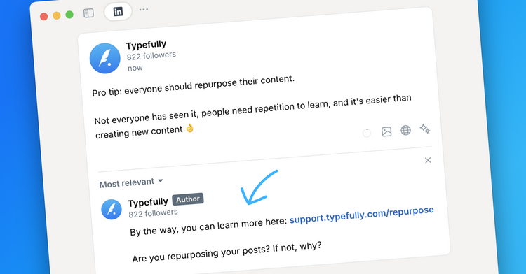 Publish a LinkedIn Comment with Your Post | Typefully Changelog